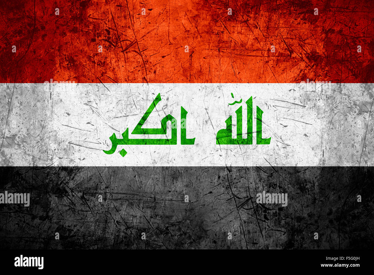 flag of Iraq or Iraqi banner on rough pattern metal background Stock ...