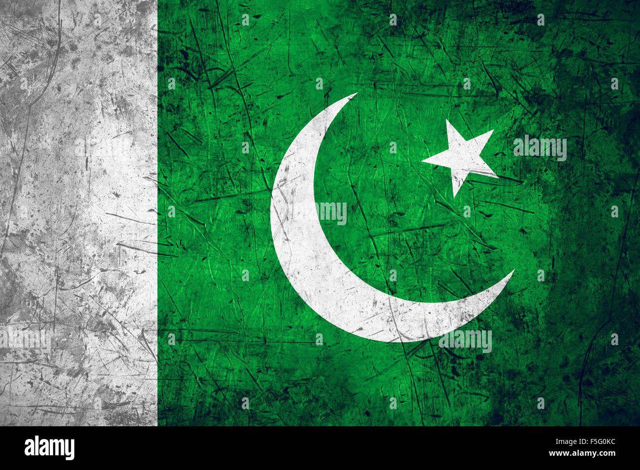 flag of Pakistan or Pakistani banner on rough pattern metal background ...