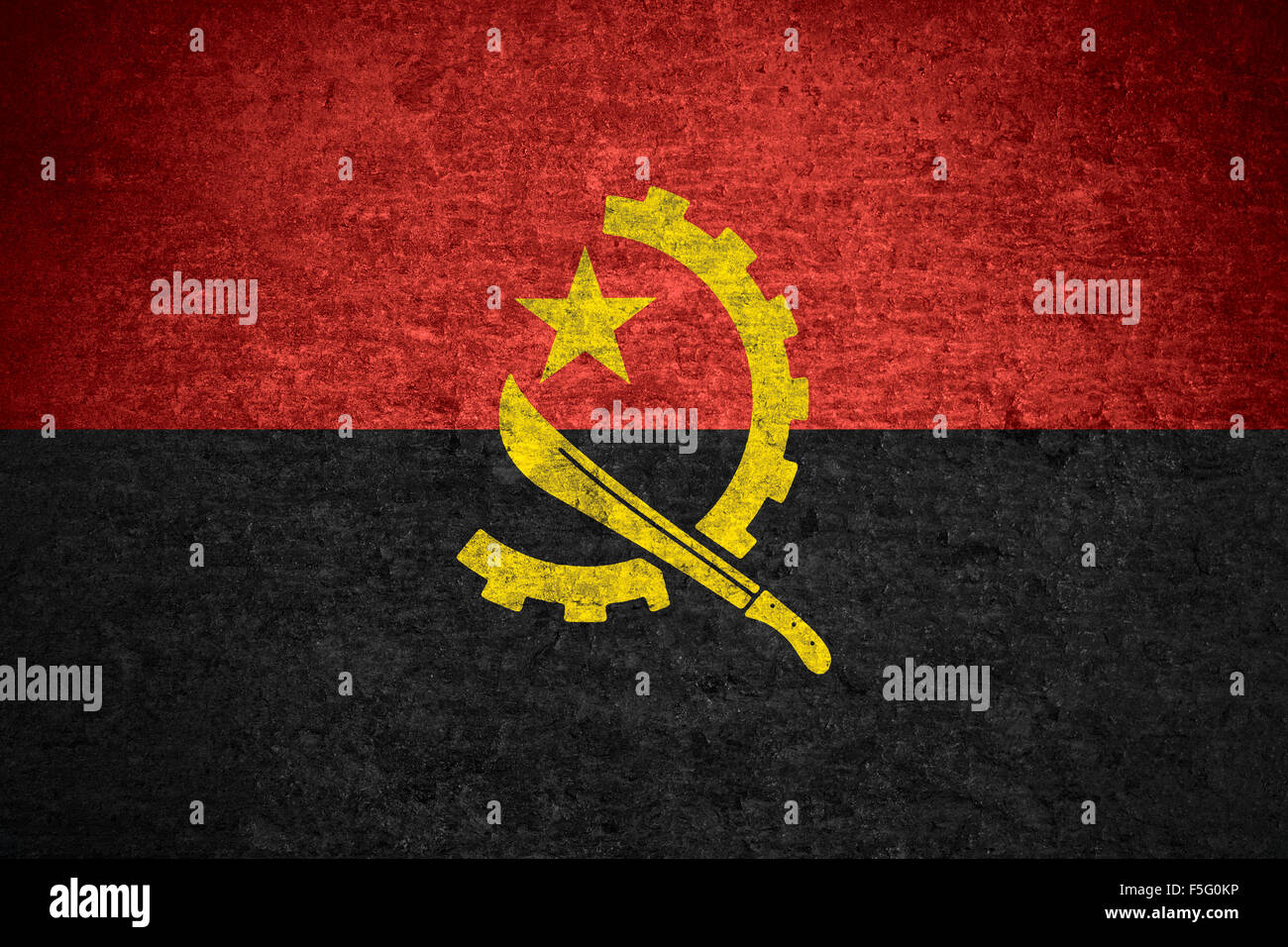 flag of Angola or Angolan banner on old metal texture background Stock ...
