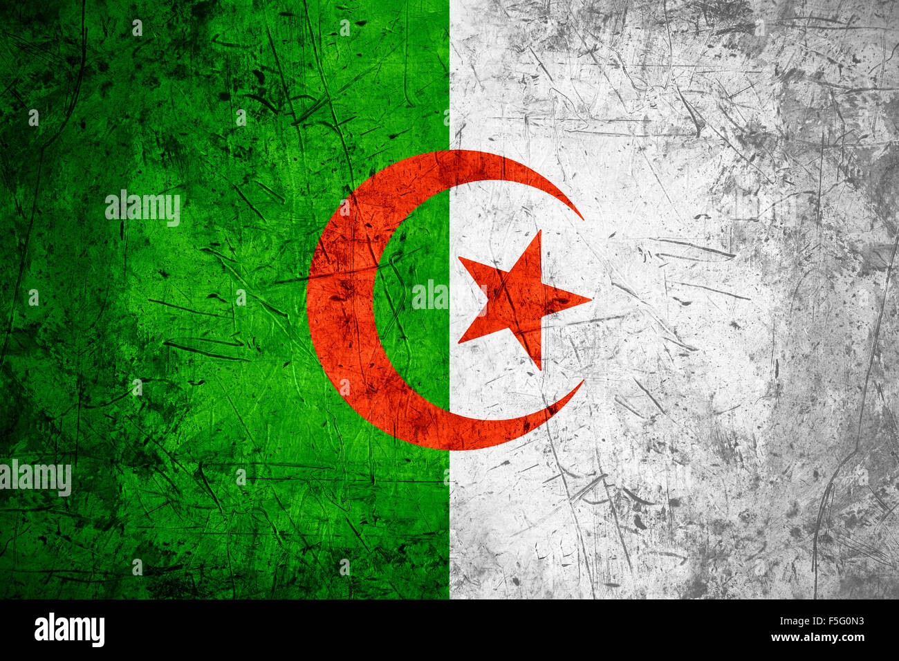 flag of Algeria or Algerian banner on rough pattern metal background ...