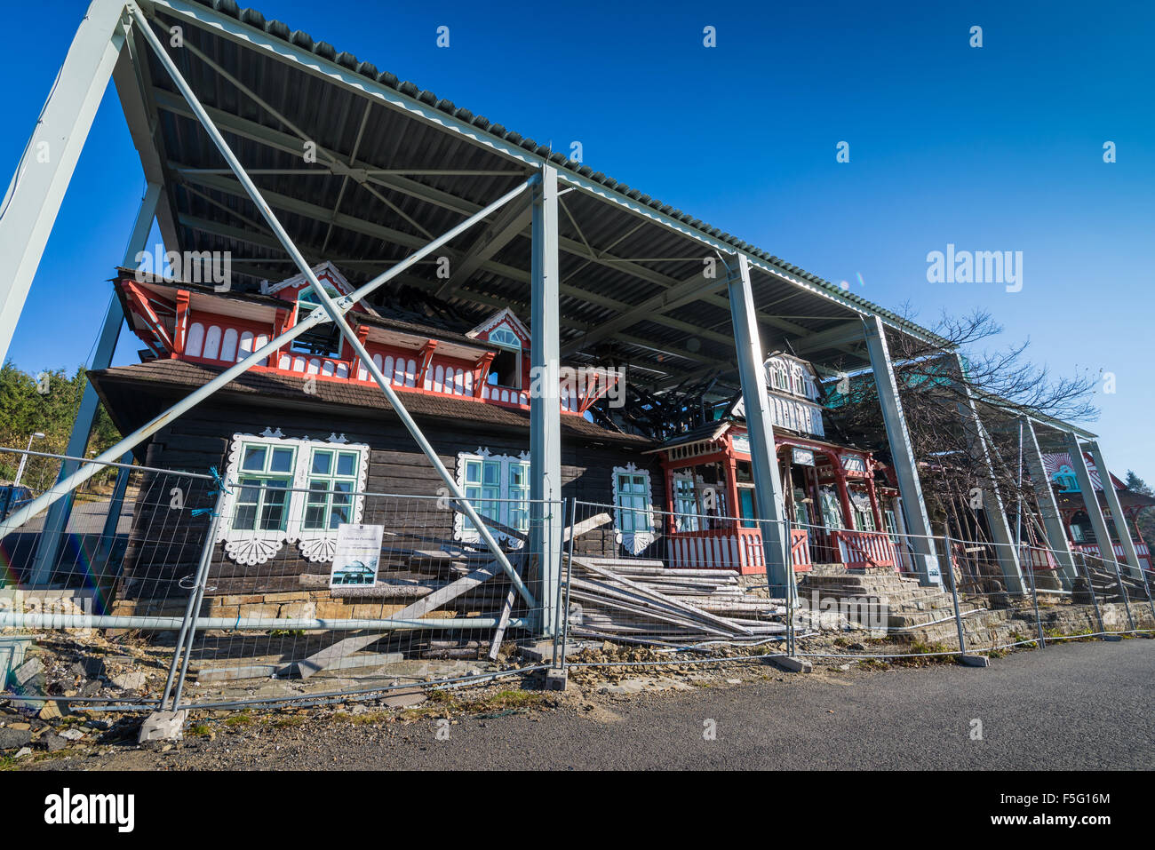 combusted Jurkovic houses in the Pustevny , Beskydy Mountains, Libusin ...