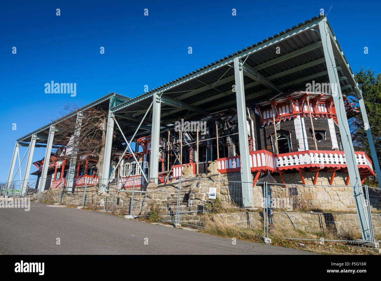 combusted Jurkovic houses in the Pustevny , Beskydy Mountains, Libusin ...