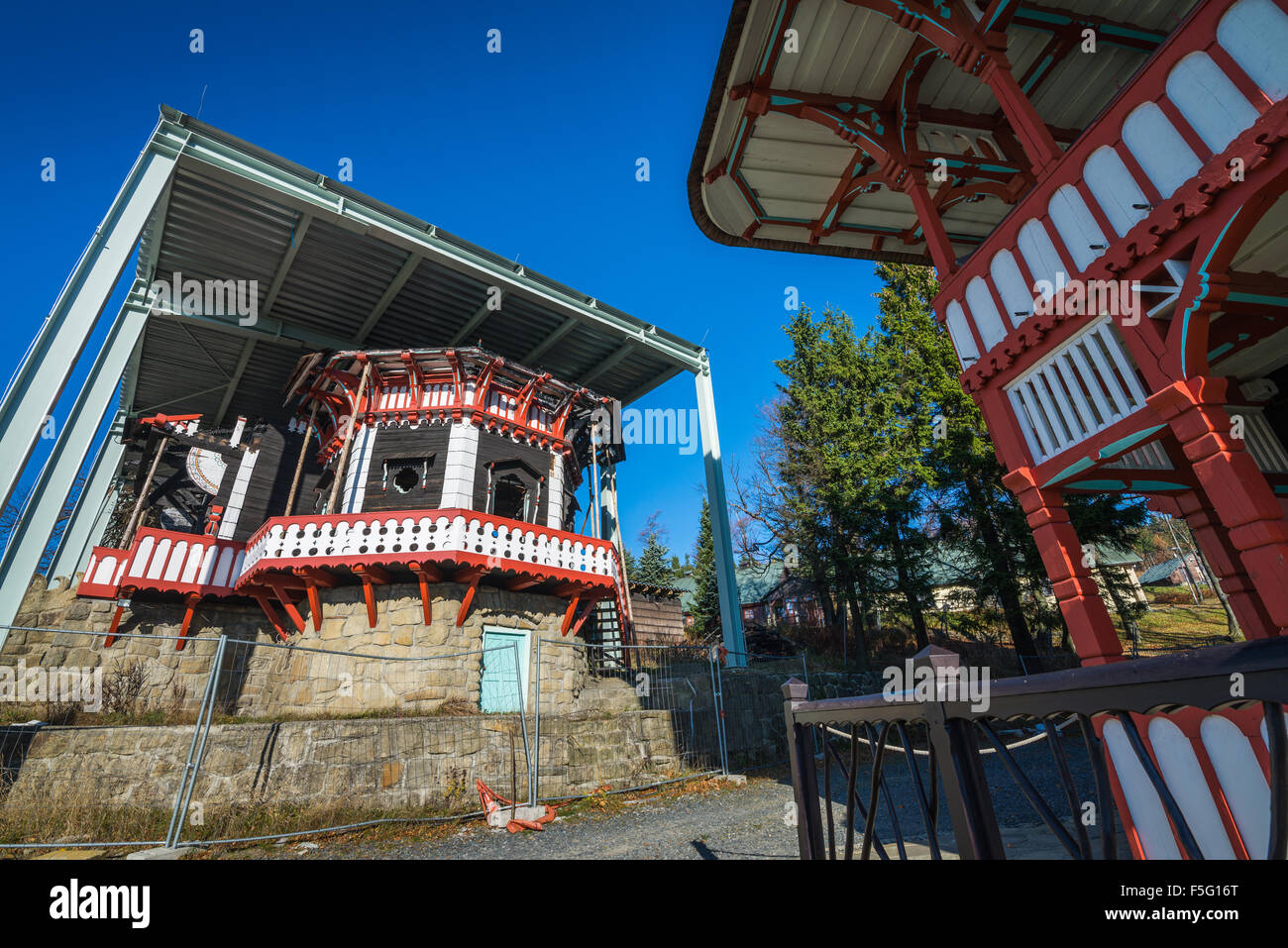 combusted Jurkovic houses in the Pustevny , Beskydy Mountains, Libusin ...