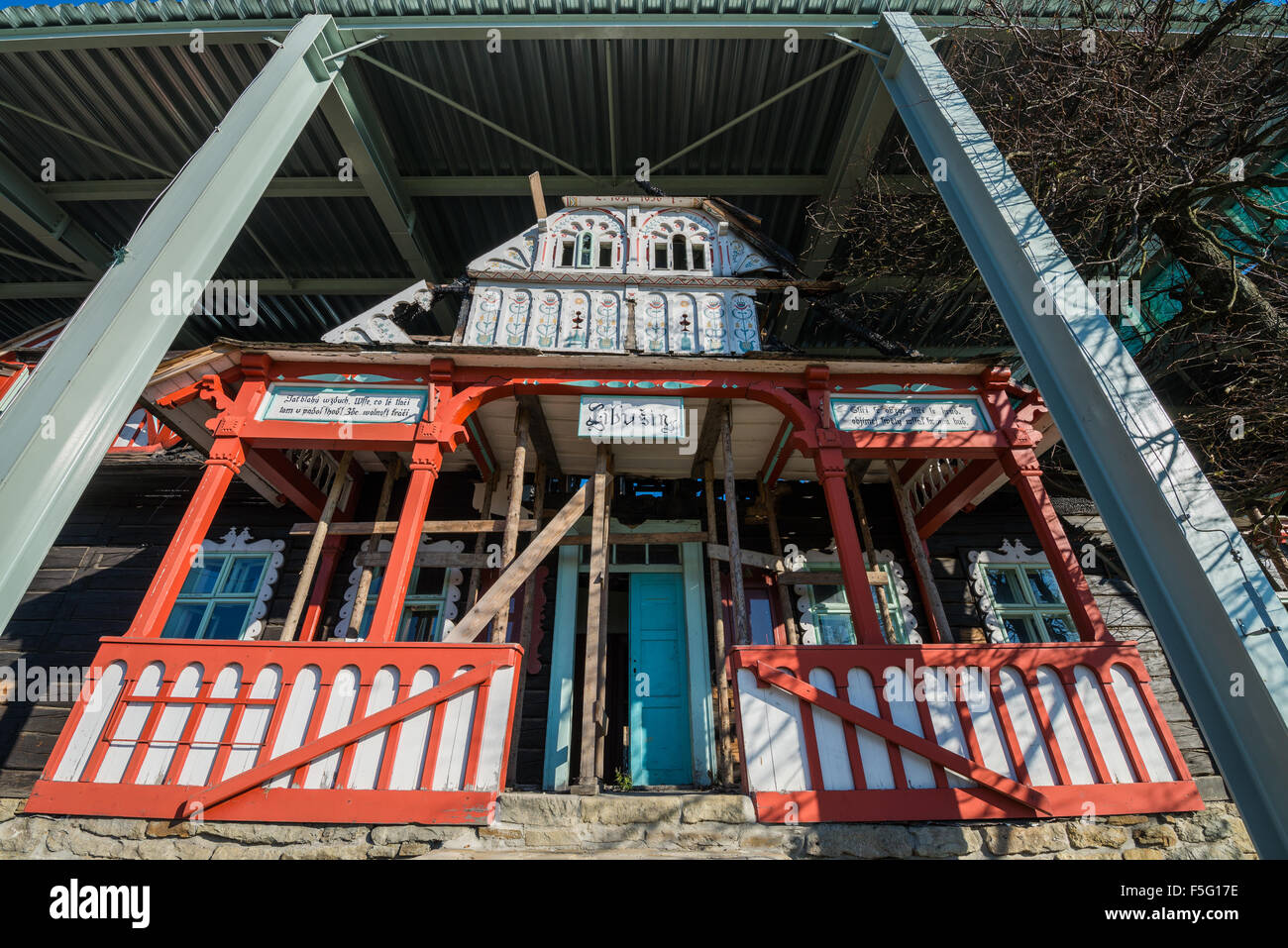 combusted Jurkovic houses in the Pustevny , Beskydy Mountains, Libusin ...