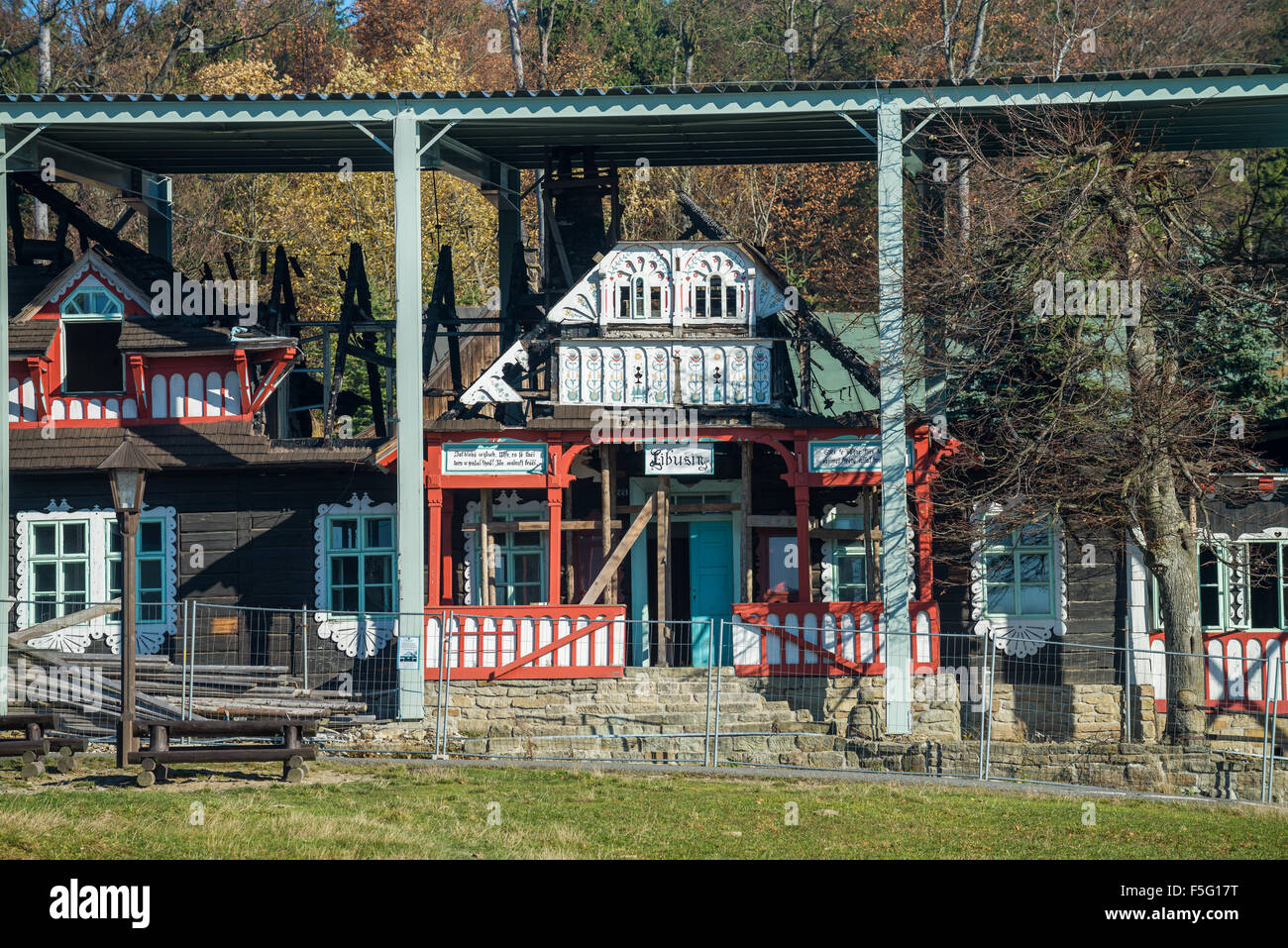 combusted Jurkovic houses in the Pustevny , Beskydy Mountains, Libusin ...
