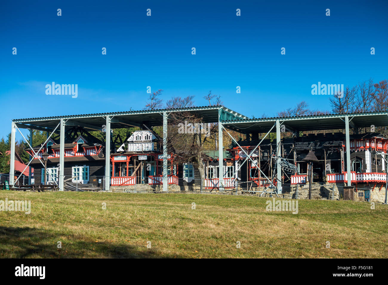 combusted Jurkovic houses in the Pustevny , Beskydy Mountains, Libusin ...