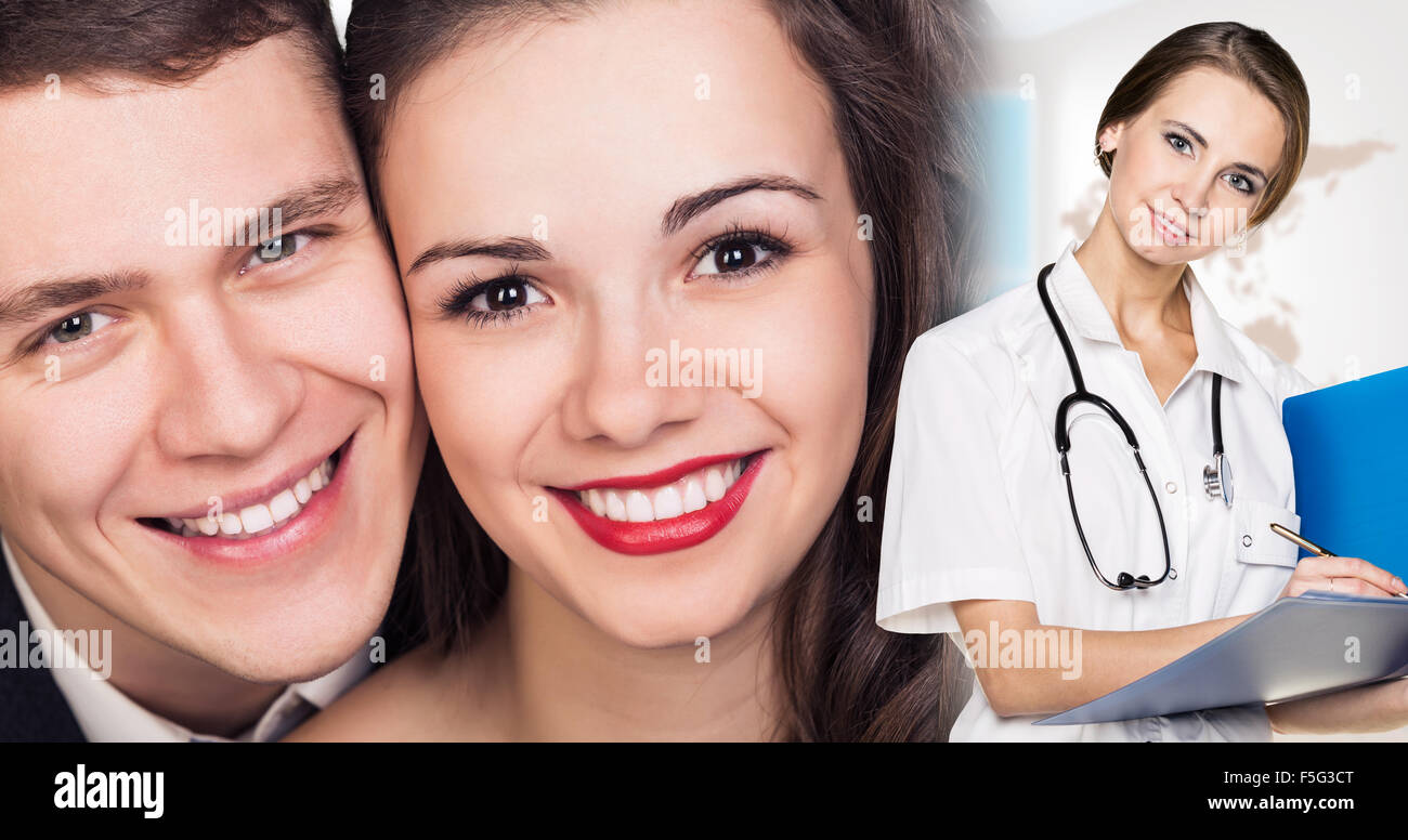 Doctor woman and couple Stock Photo - Alamy