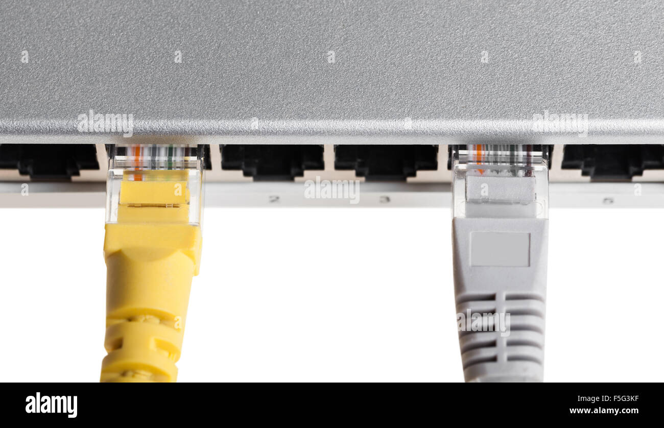 router with wires closeup on a white background Stock Photo - Alamy