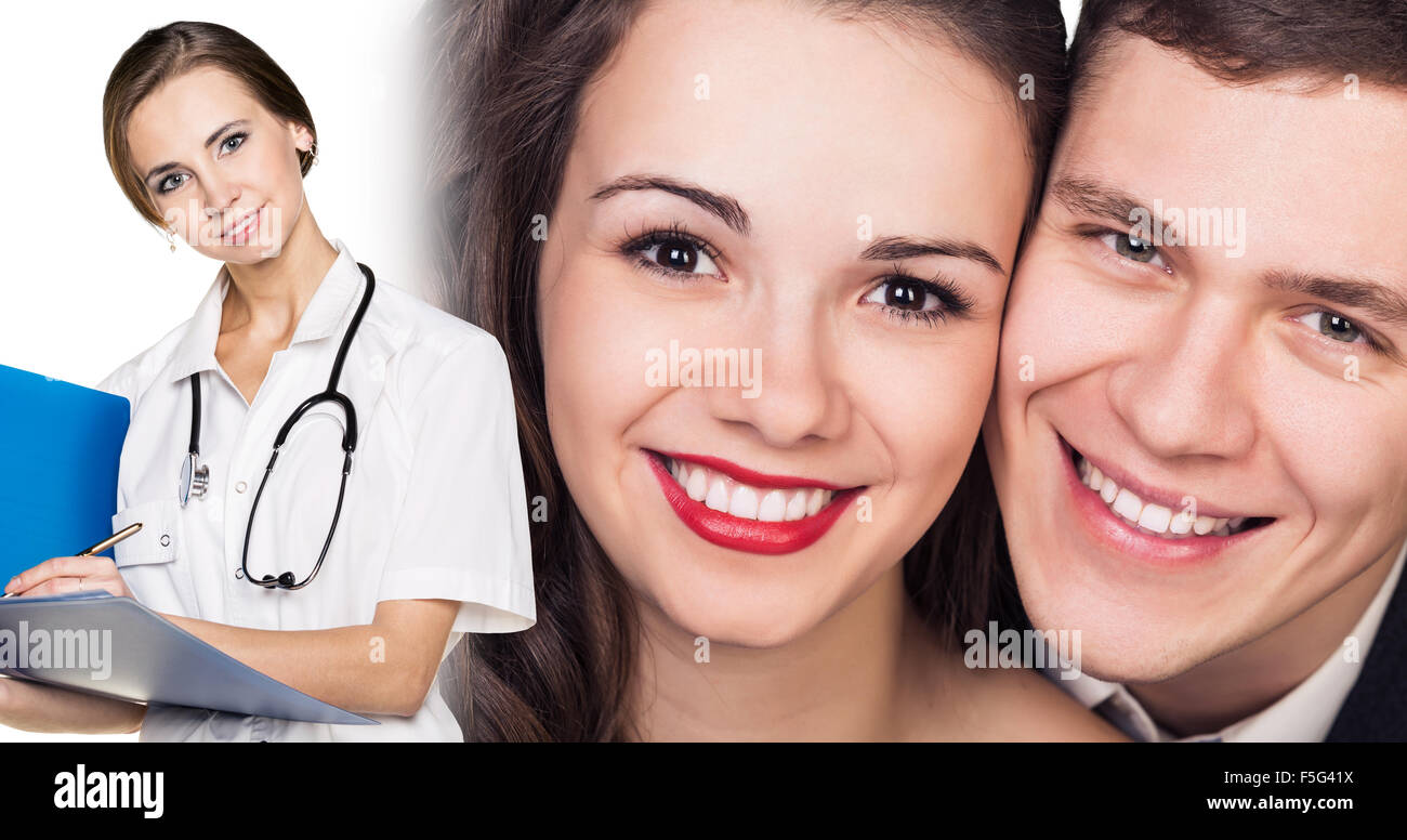 Doctor woman and couple Stock Photo - Alamy