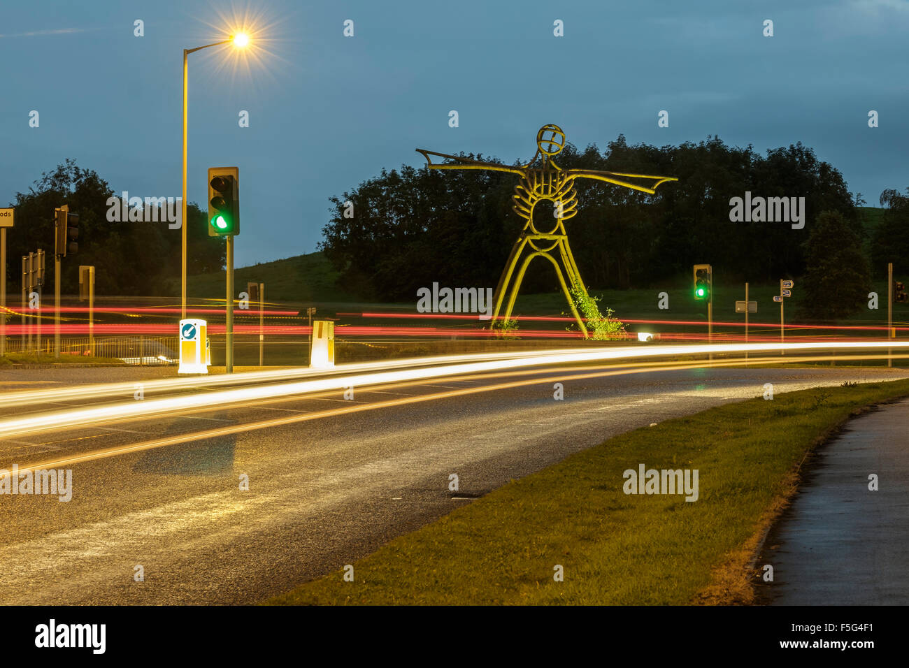 The Colin Spofforth Green Man artwork on roundabout in Lancashire Stock ...