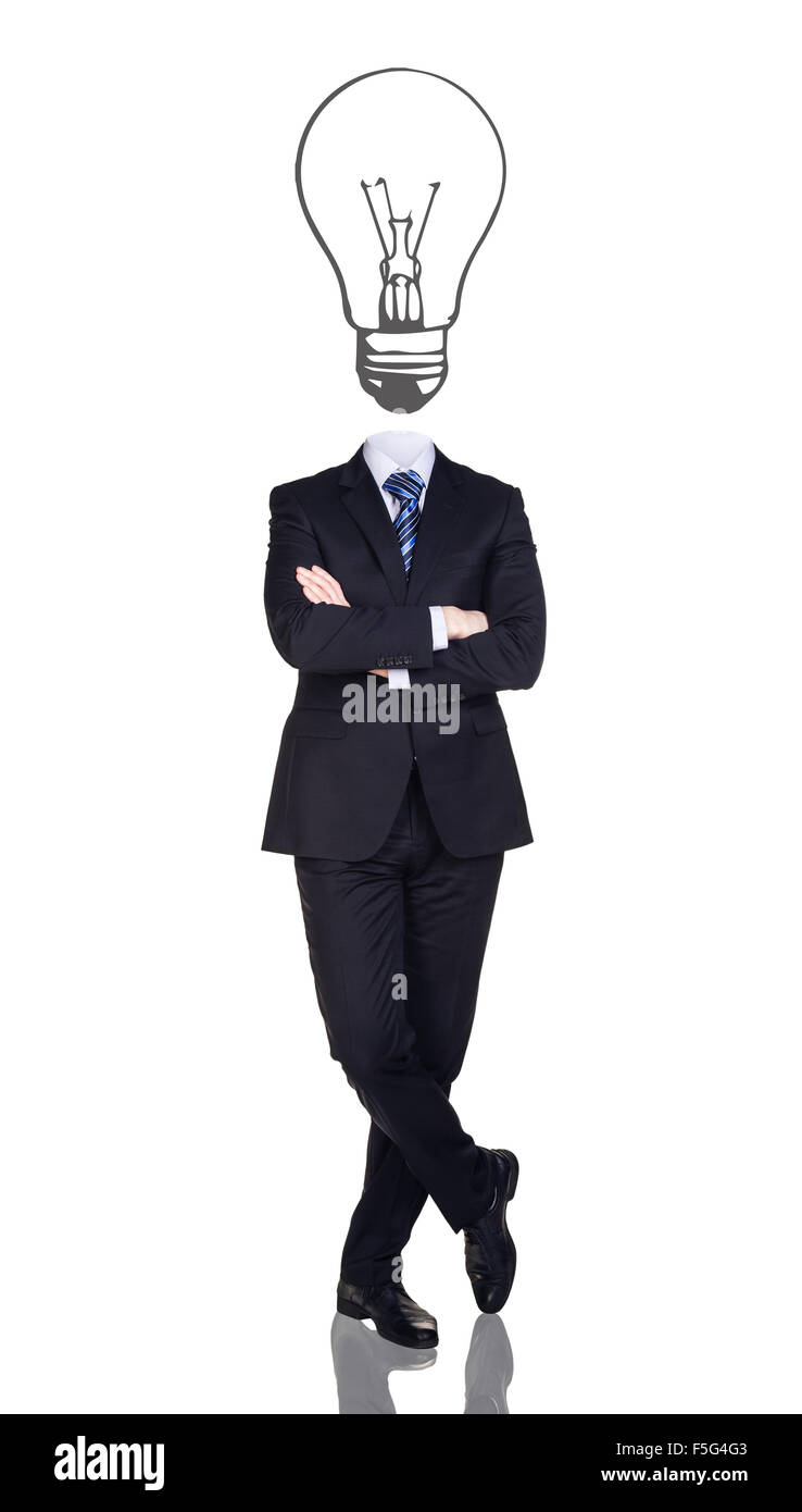 Business man with big bulb instead head Stock Photo - Alamy