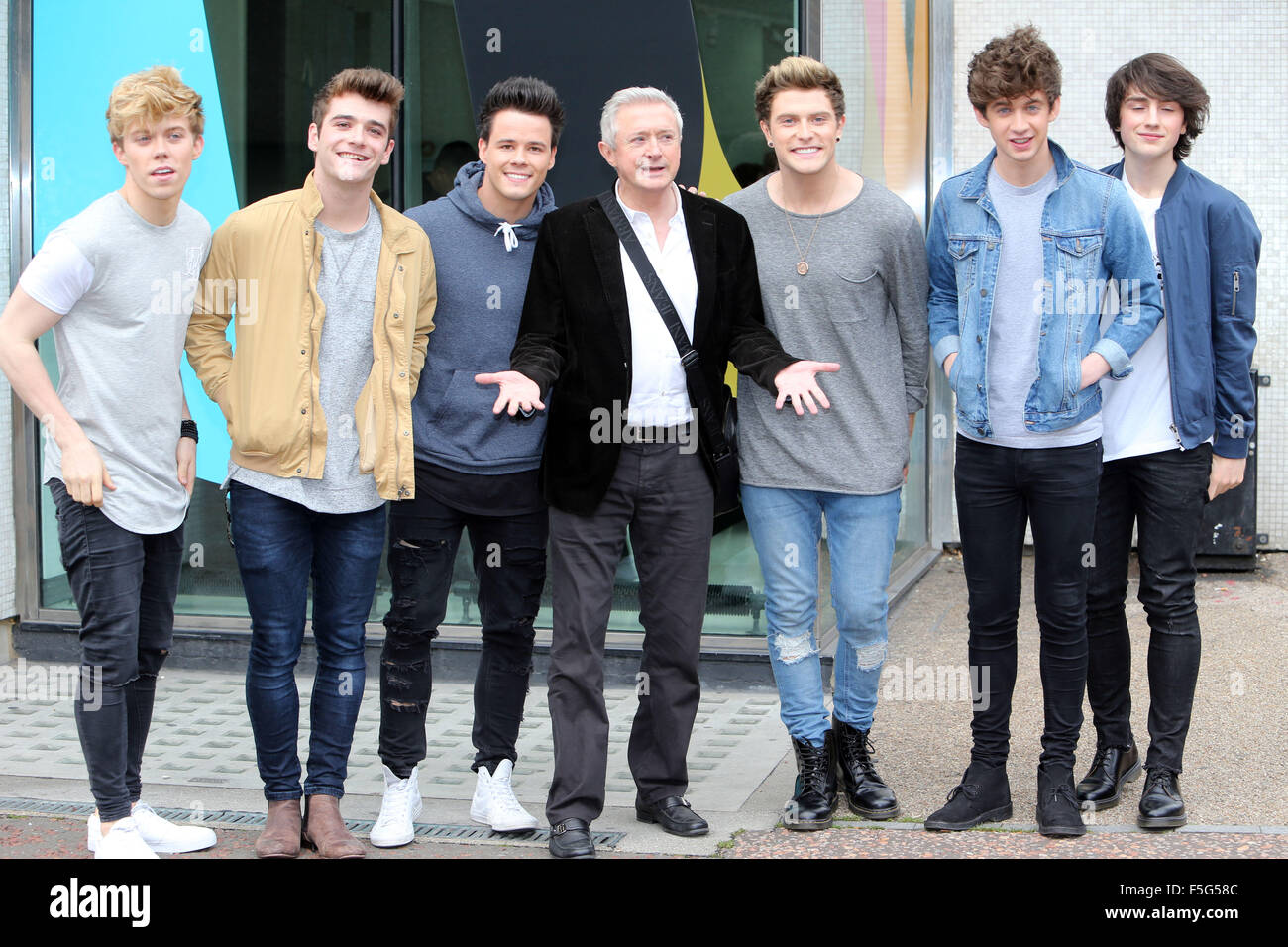 Louis Walsh and his new boy band 'Home Town' outside ITV Studios ...
