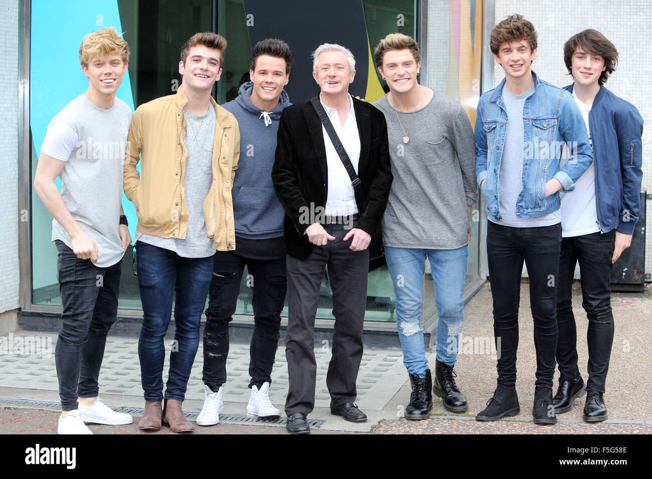 Louis Walsh and his new boy band 'Home Town' outside ITV Studios ...