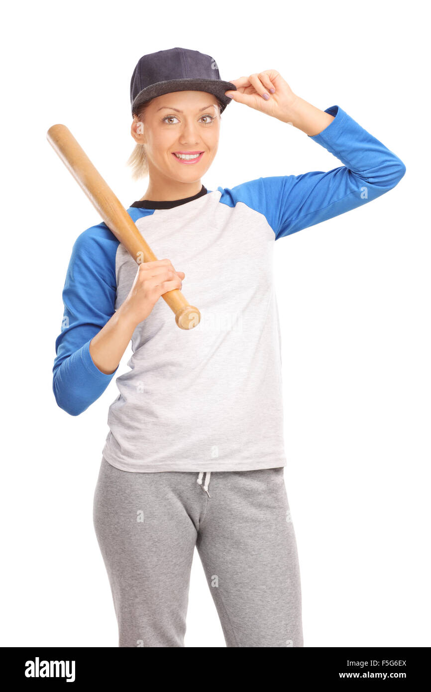 Happy young woman baseball bat hi-res stock photography and images - Alamy