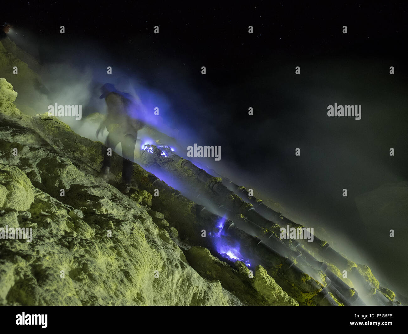 Blue sulfur fires, Mt Ijen, Java Stock Photo - Alamy