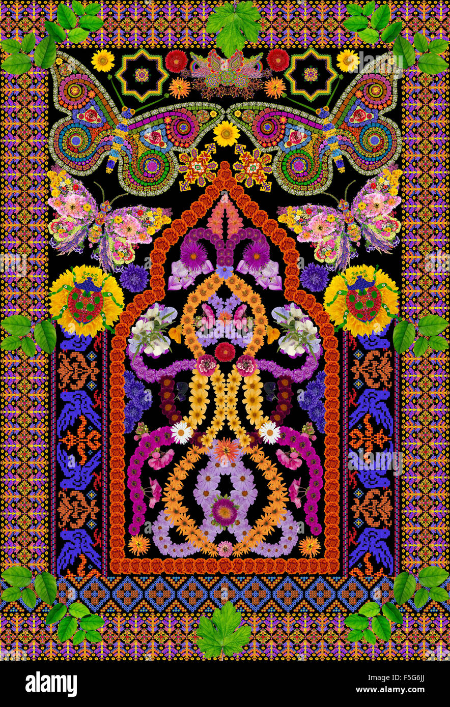 Rug for a prayer in Persian Butterfly style. Abstract handmade collage ...