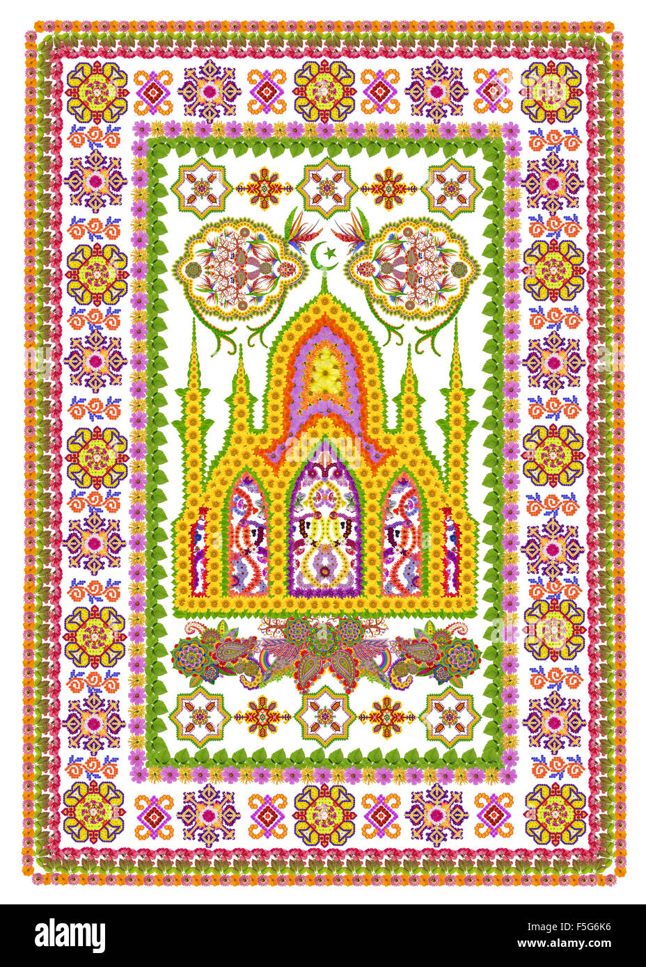 Rug for a islamic prayer in Persian Sunflowers style. Abstract handmade ...