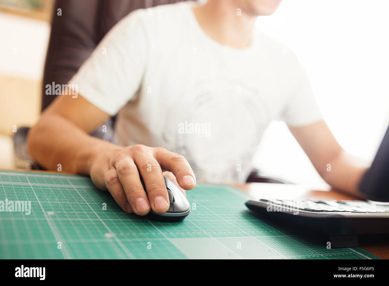 Man using desktop pc computer Stock Photo - Alamy