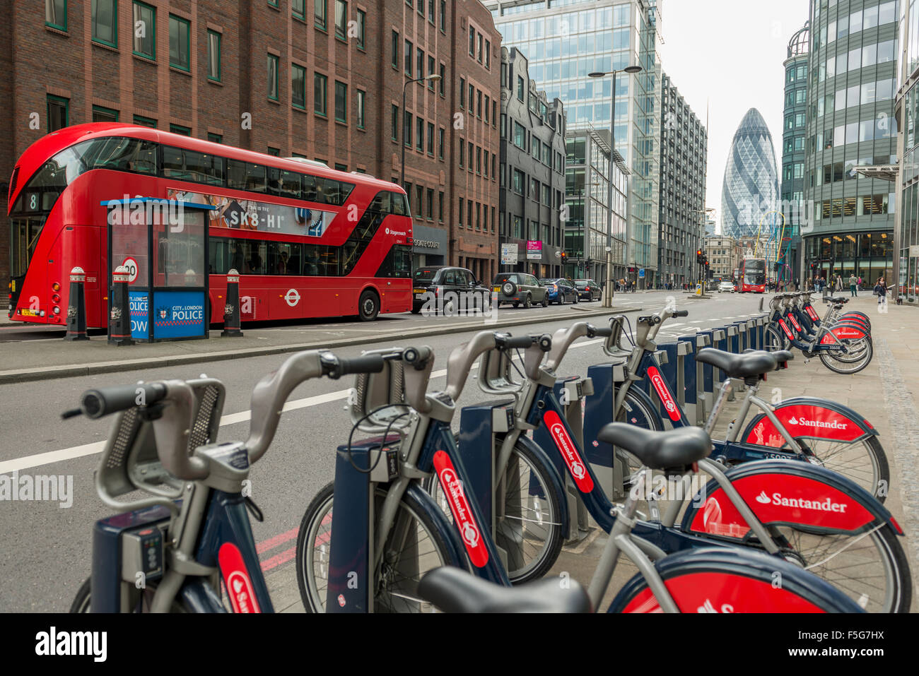 The gherkin london with bus and taxi hi-res stock photography and ...