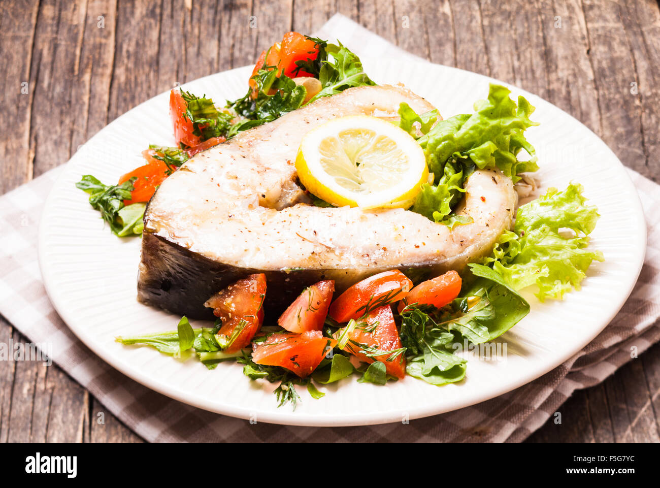 The sturgeon steak Stock Photo - Alamy