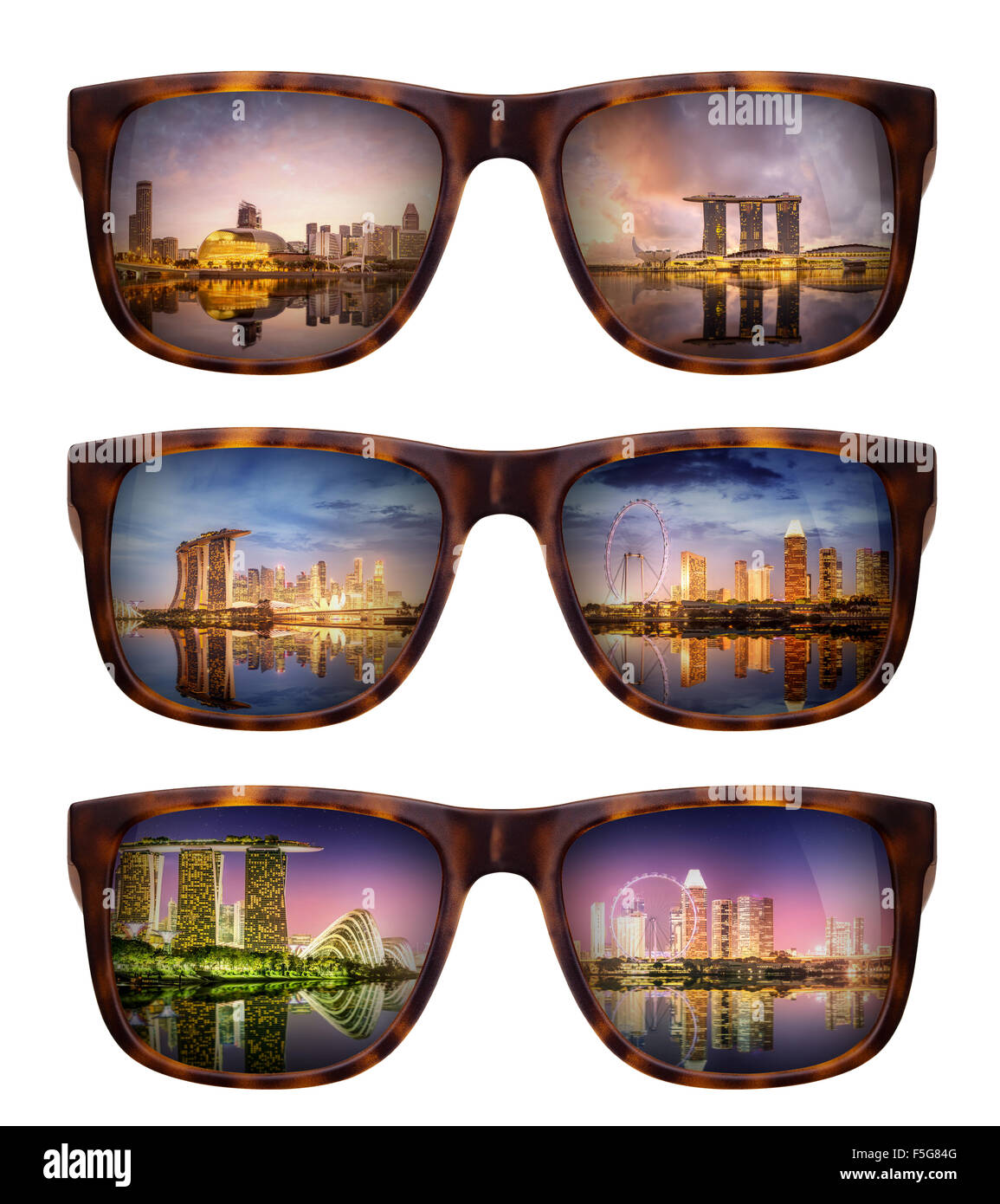 Trendy sunglasses with a reflection of a beautiful panorama of ...