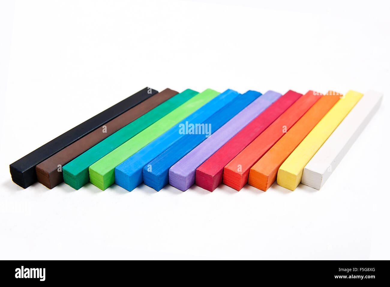View of different color chalk pastels isolated on the white background ...
