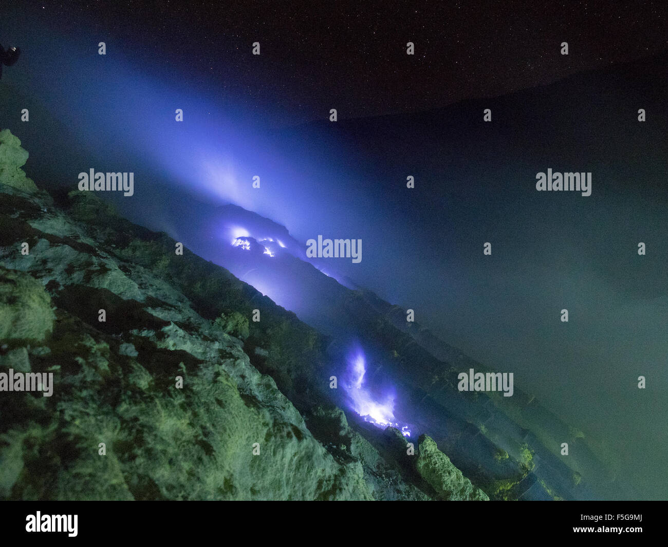 blue sulfur fires on mt.ijen, Java Stock Photo - Alamy
