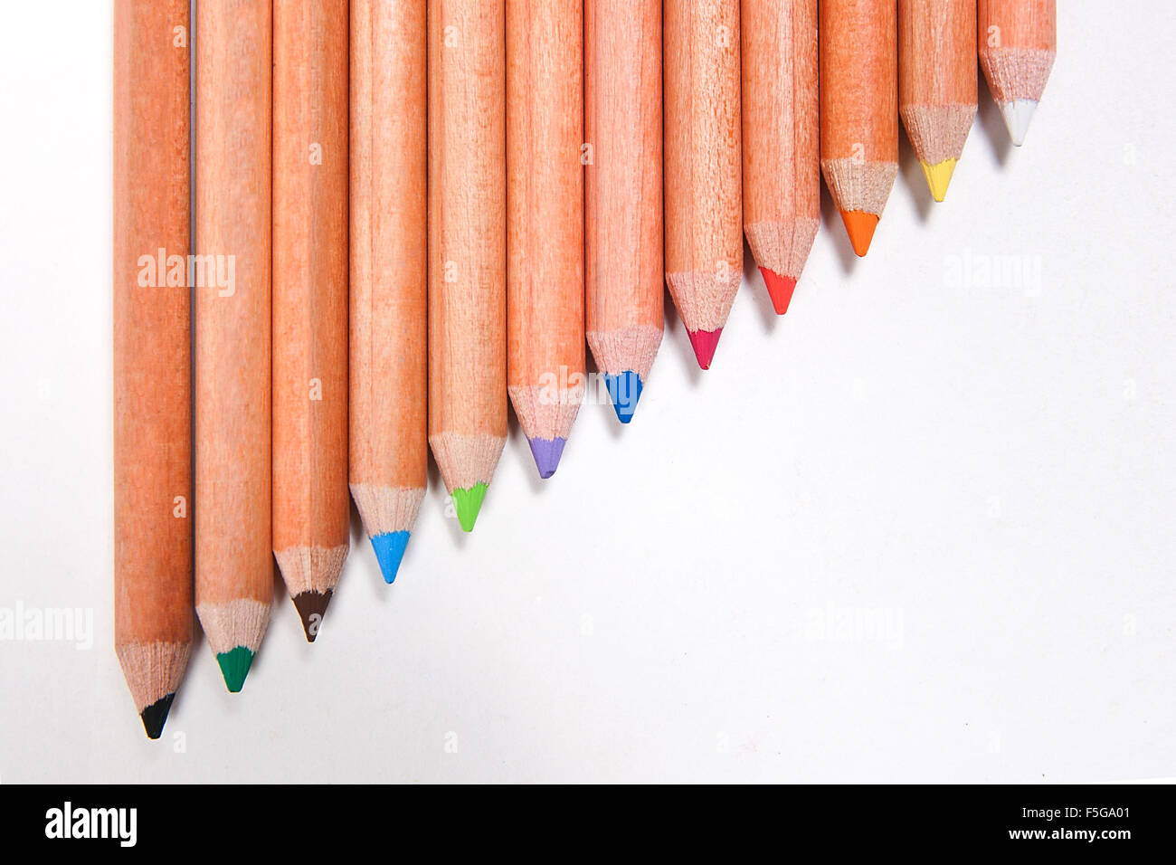 View of different color pencils isolated on the white background ...