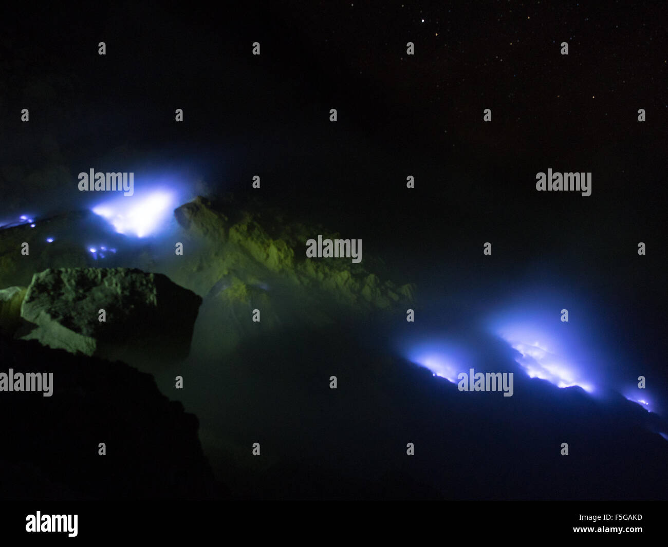 blue sulfur fires on mt.ijen, Java Stock Photo - Alamy