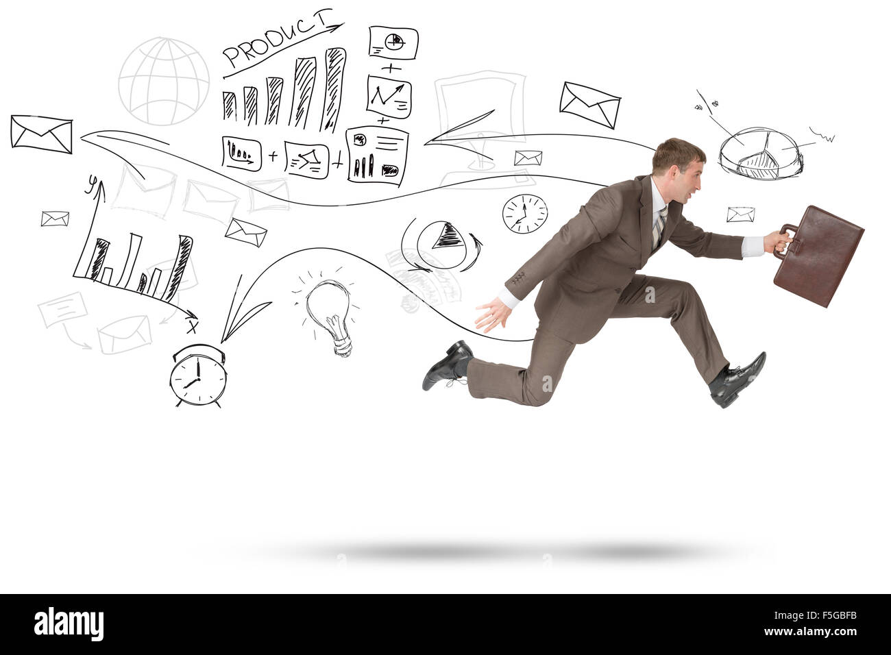 Man in suit running with suitcase on white Stock Photo - Alamy