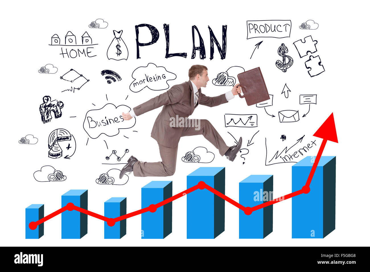 Man running with suitcase on growth graph Stock Photo - Alamy