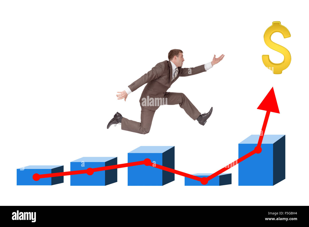 Man running on graph with dollar sign Stock Photo - Alamy
