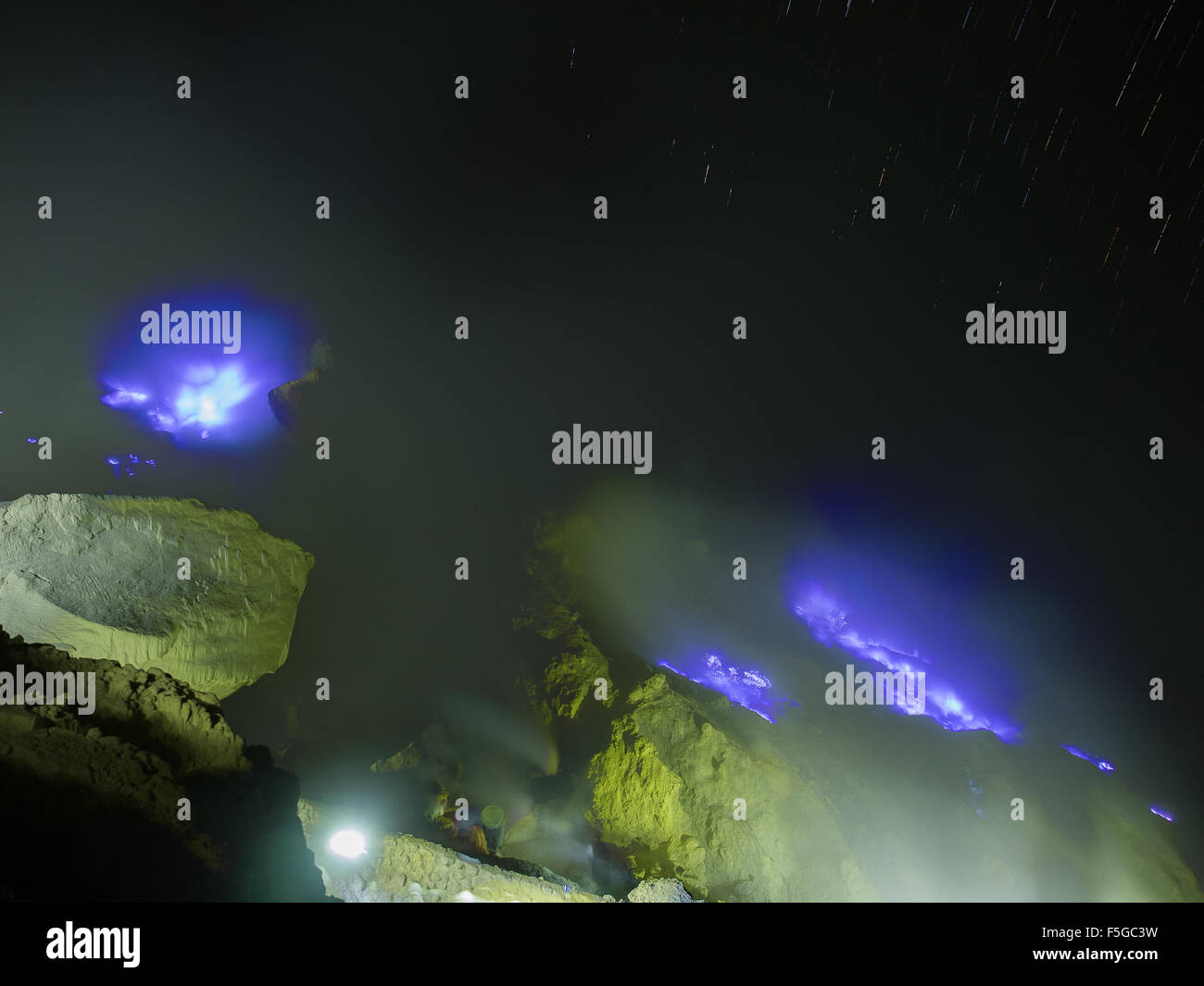 blue sulfur fires on mt.ijen, Java Stock Photo - Alamy