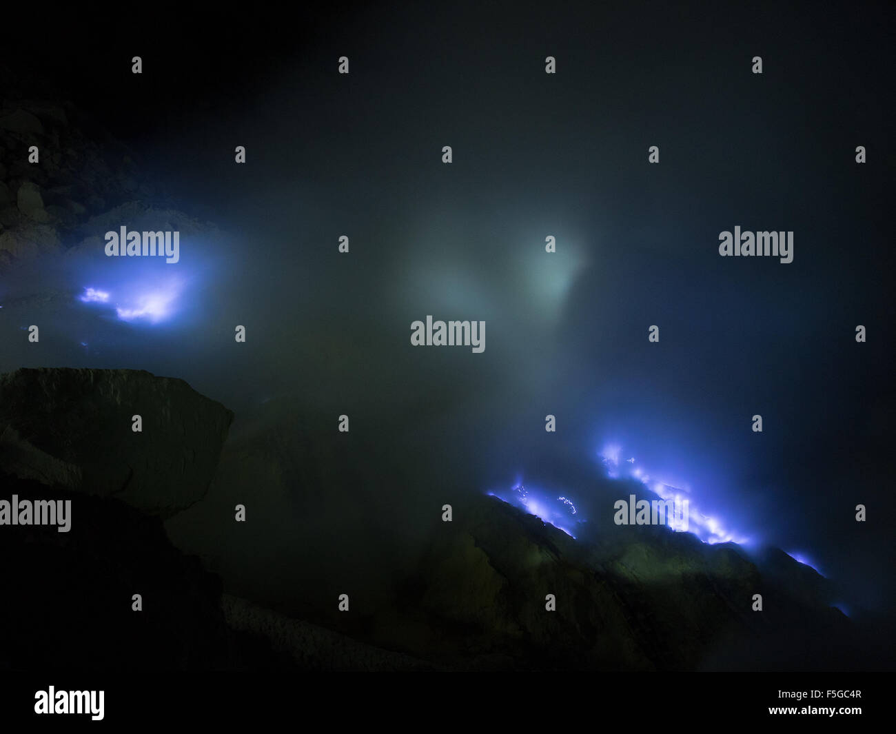 blue sulfur fires on mt.ijen, Java Stock Photo - Alamy