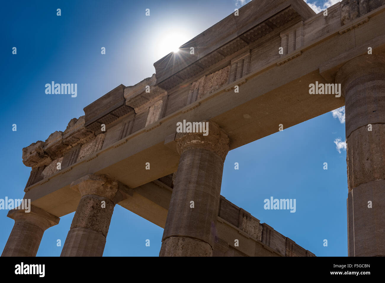 Part of the ancient Acropolis in Lindos on the Greek island of Rhodes ...