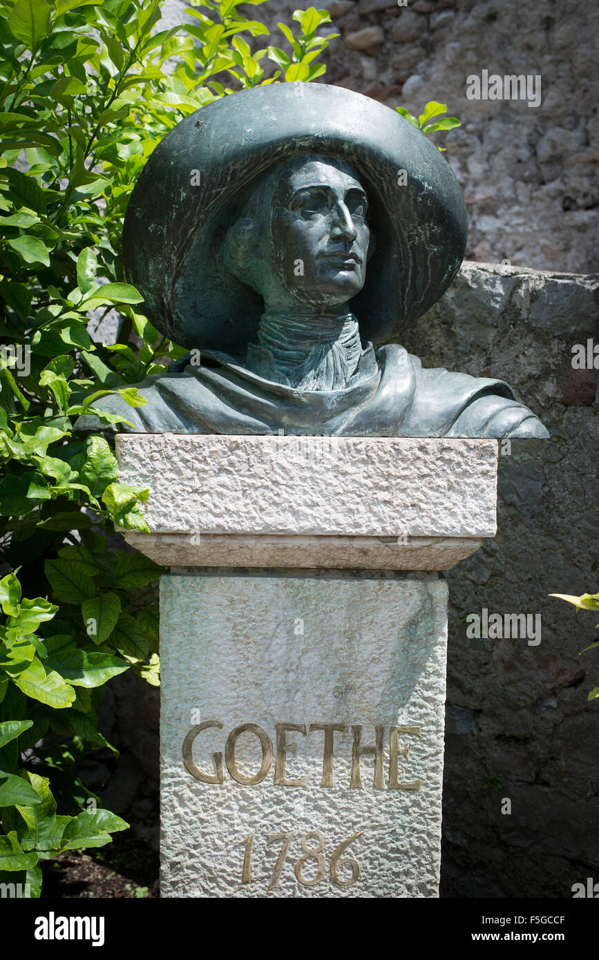 Malcesine, Italy, a monument to Johann Wolfgang von Goethe Stock Photo ...