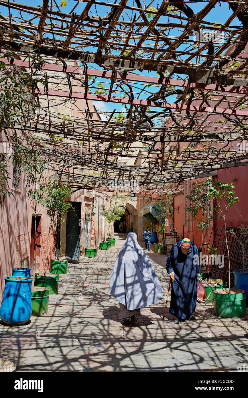 Souq (narrow market street) in Marrakesh, Morocco Stock Photo - Alamy