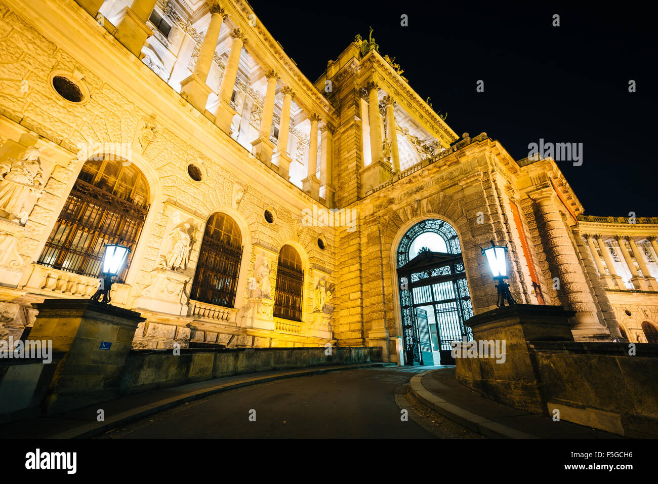 The Austrian National Library at night, in Vienna, Austria Stock Photo ...
