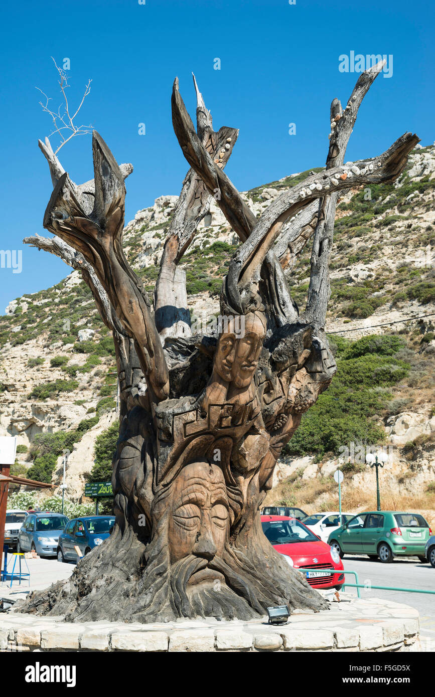 Tree with carved face in Matala, Pitsidia, municipal unit of Festos ...