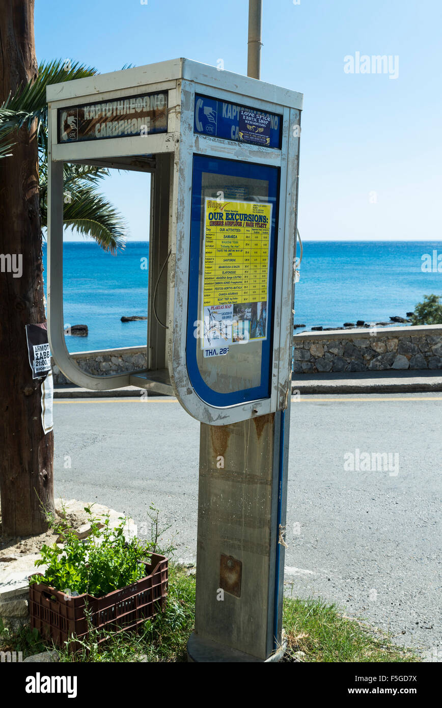 Phone box in Plakias, Rethymno regional unit, Crete, Greece Stock Photo ...