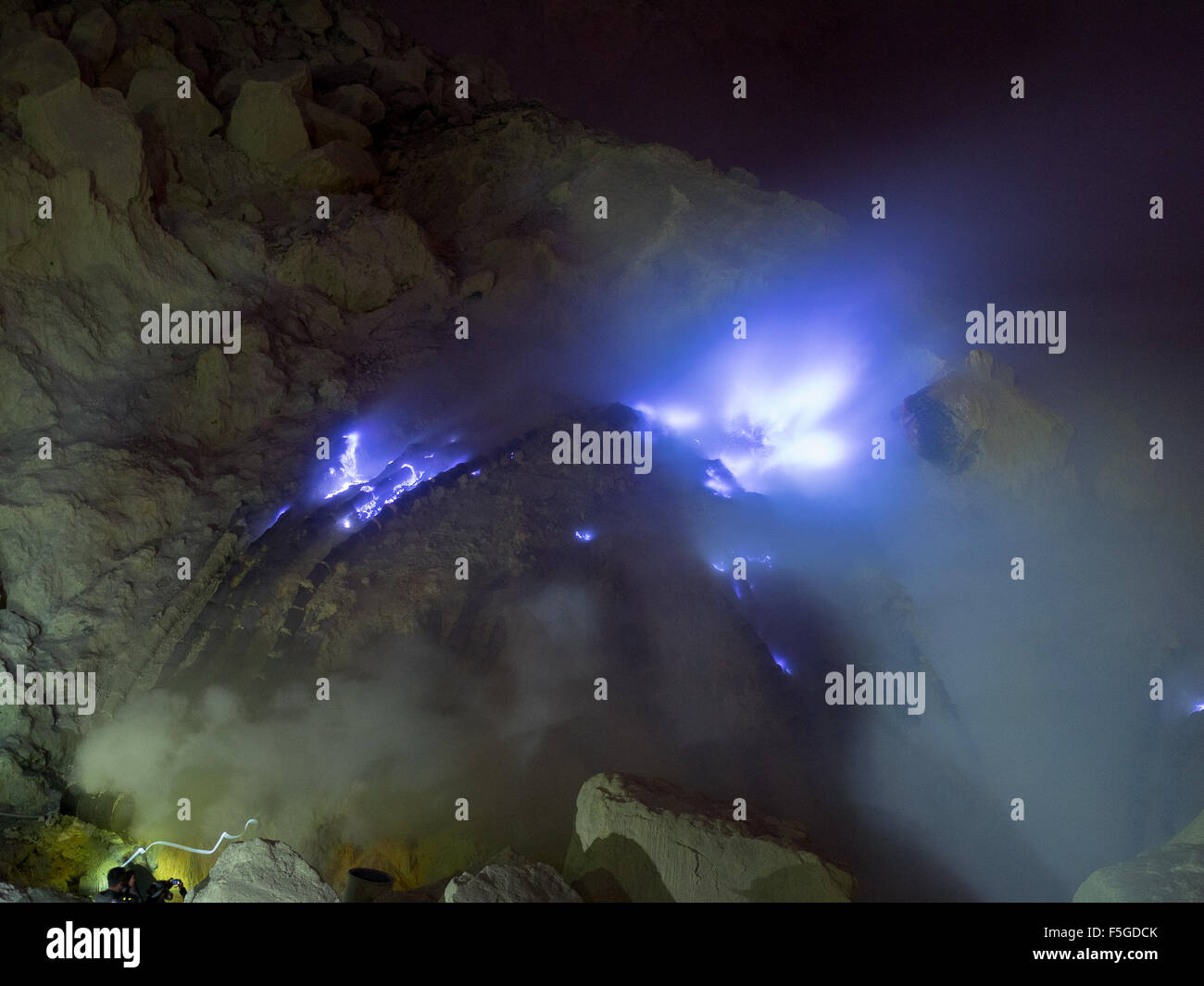 blue sulfur fires on mt.ijen, Java Stock Photo - Alamy