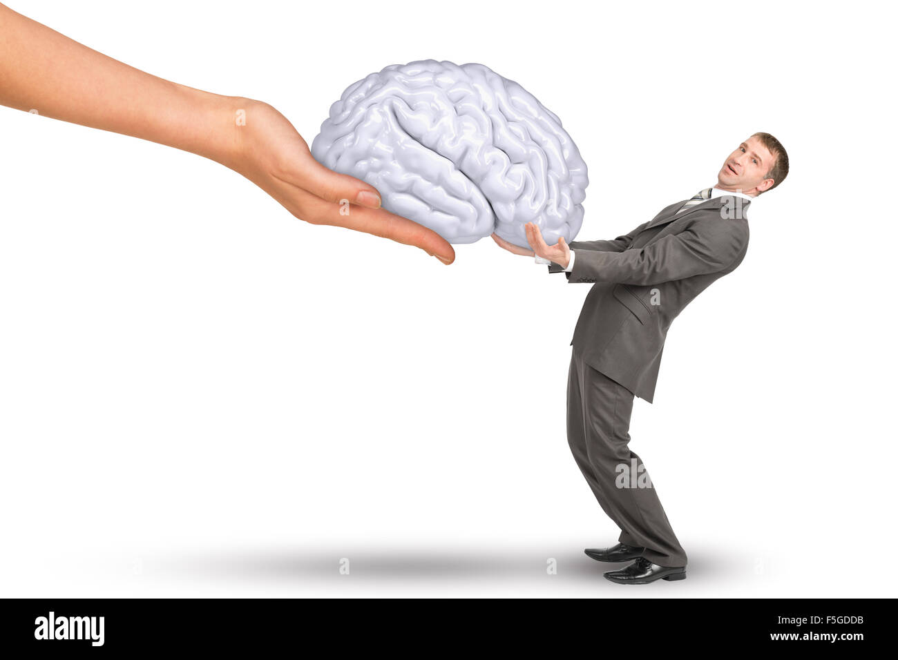 Hand giving brain to businessman Stock Photo - Alamy