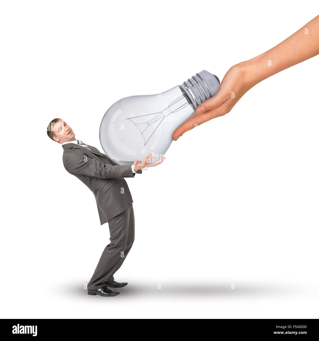 Hand giving bulb to businessman Stock Photo - Alamy