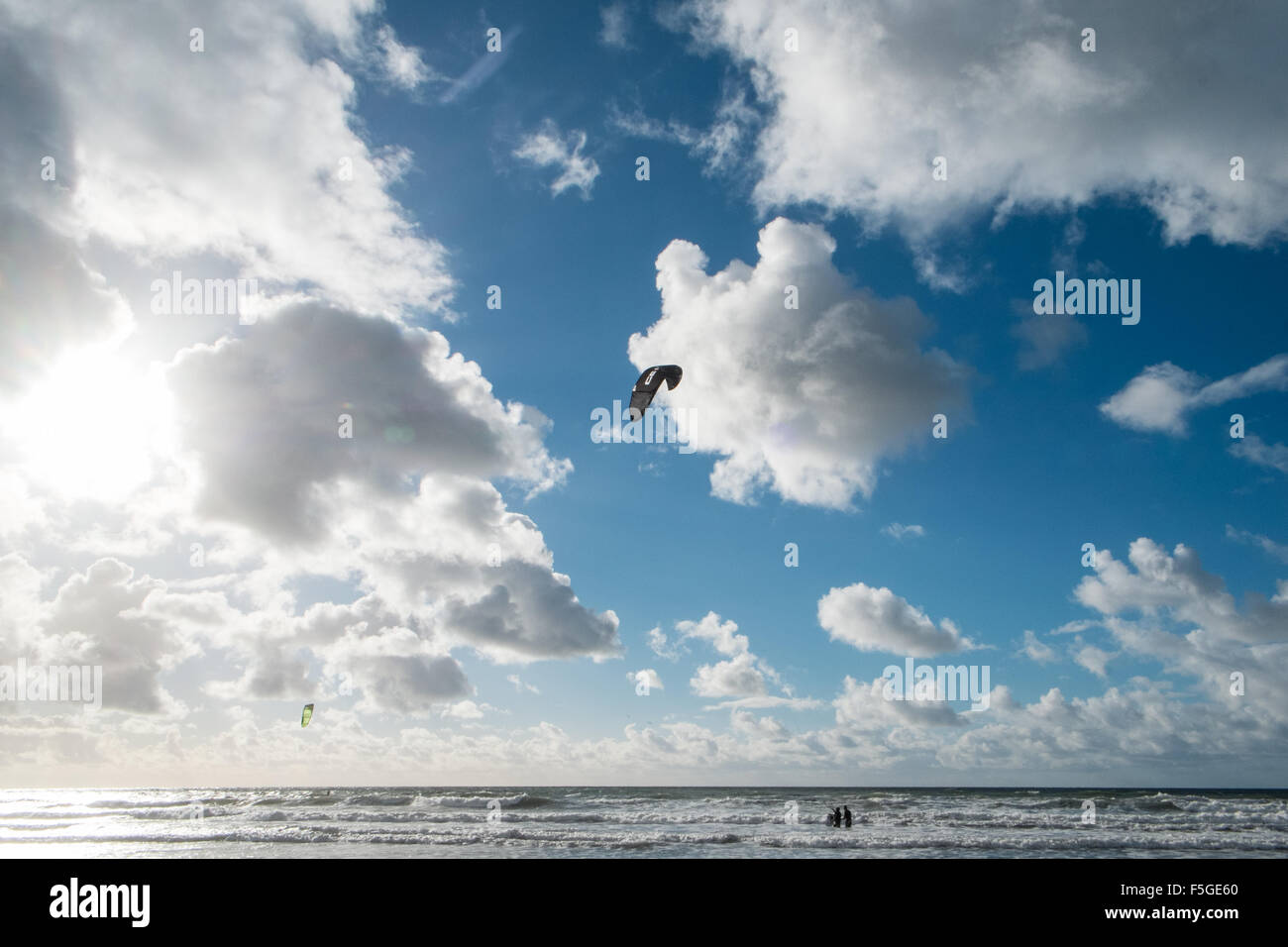 Borth,coast,clouds,Ceredigion,Wales,kite,surfing,sundown, active ...
