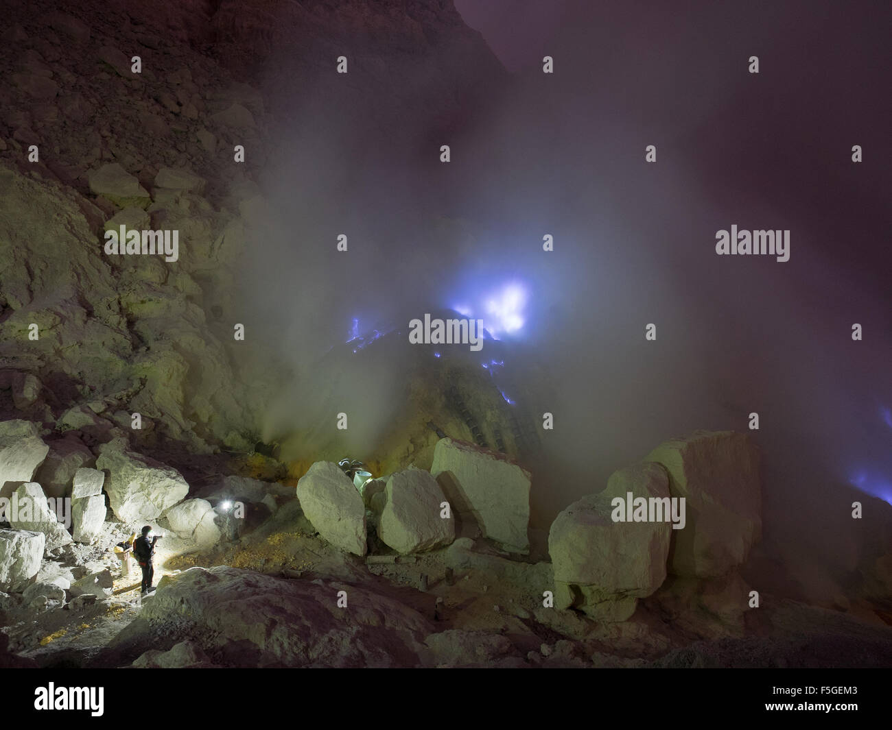 blue sulfur fires on mt.ijen, Java Stock Photo - Alamy