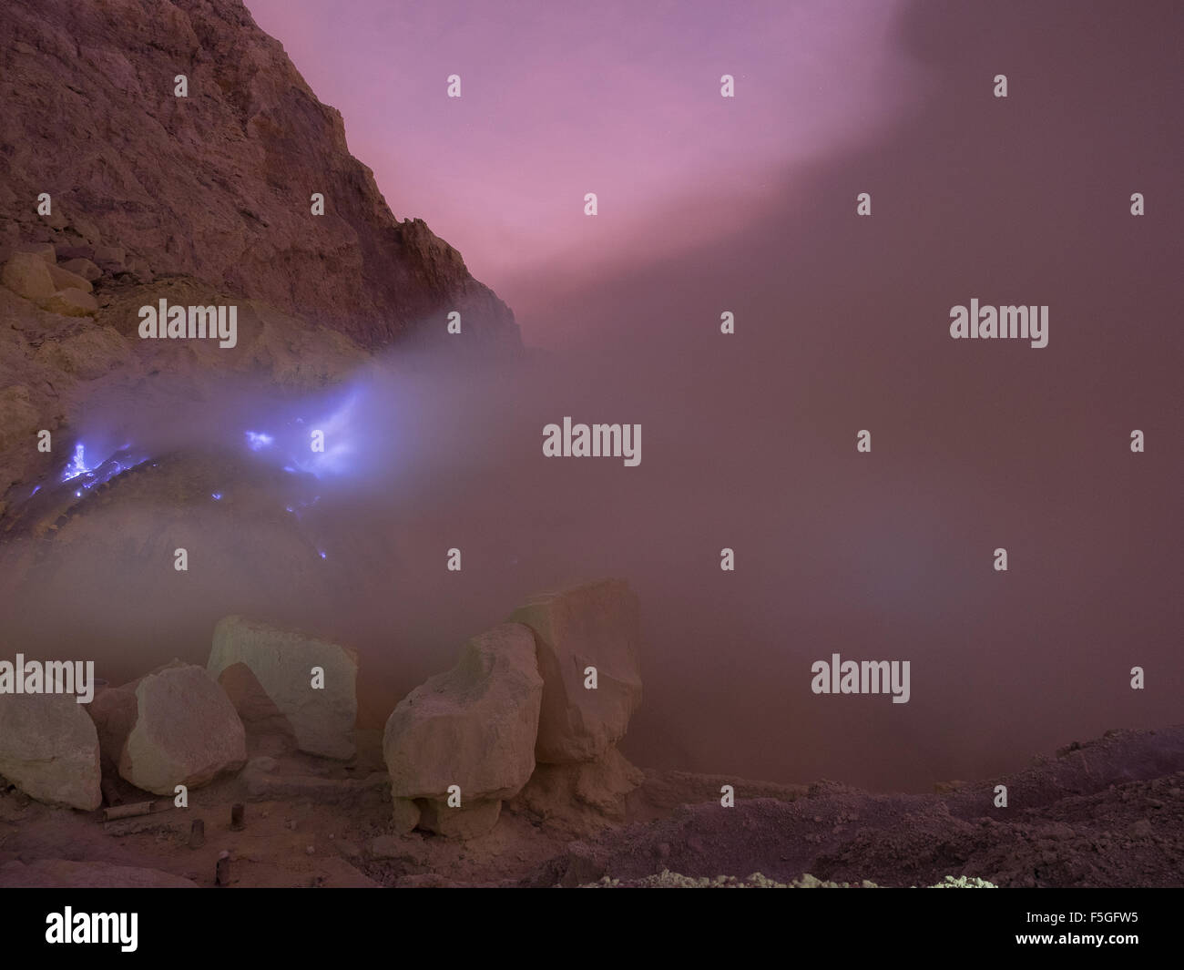 blue sulfur fires on mt.ijen, Java Stock Photo - Alamy