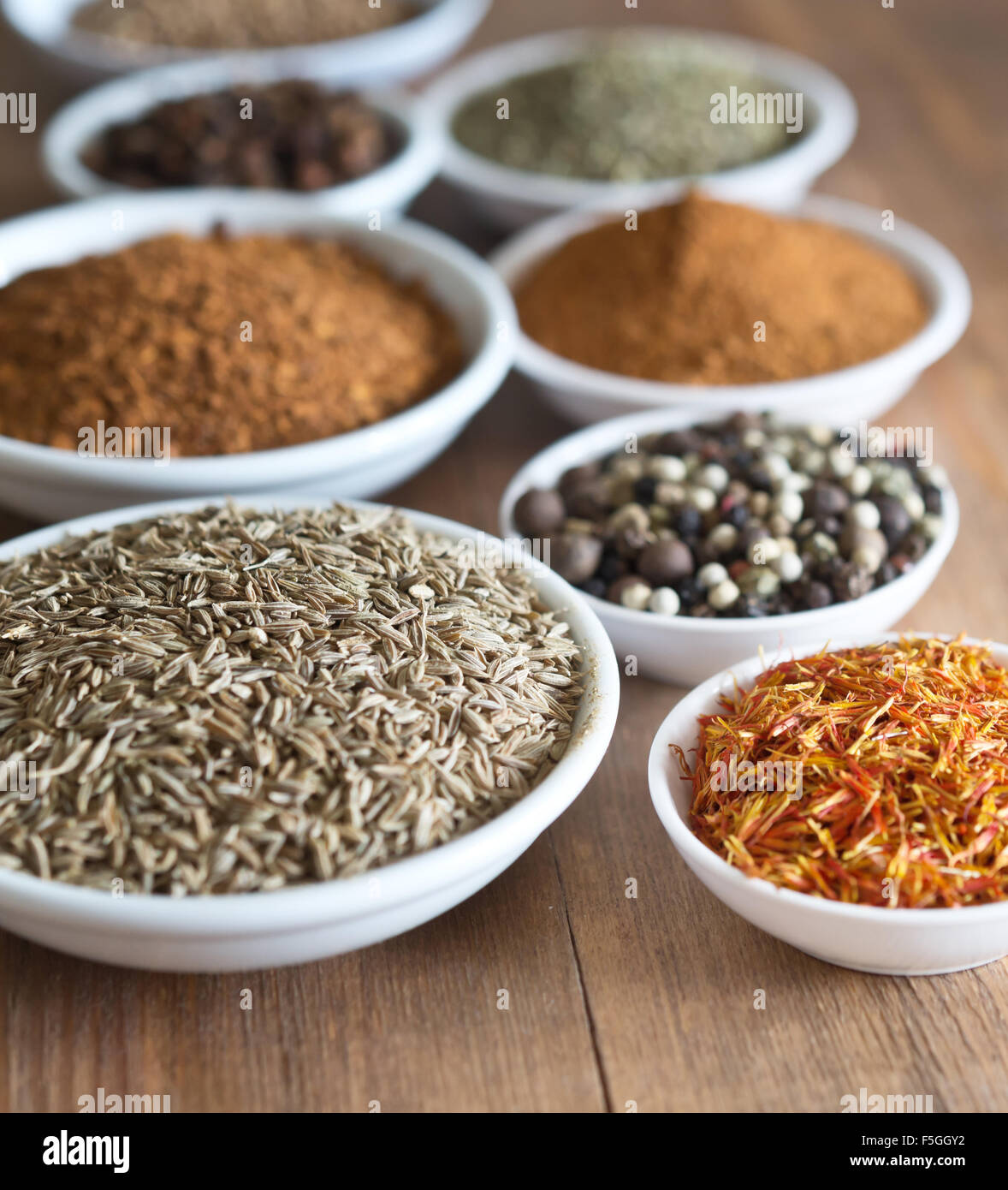 various spices on wooden table Stock Photo - Alamy
