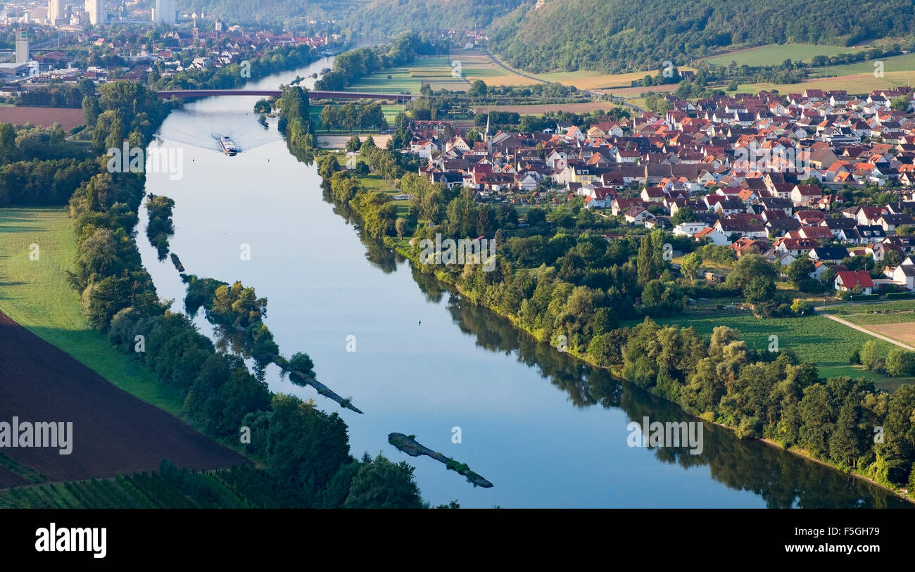 Main with Karlburg district, Karlstadt, seen from Grainberg, Lower ...
