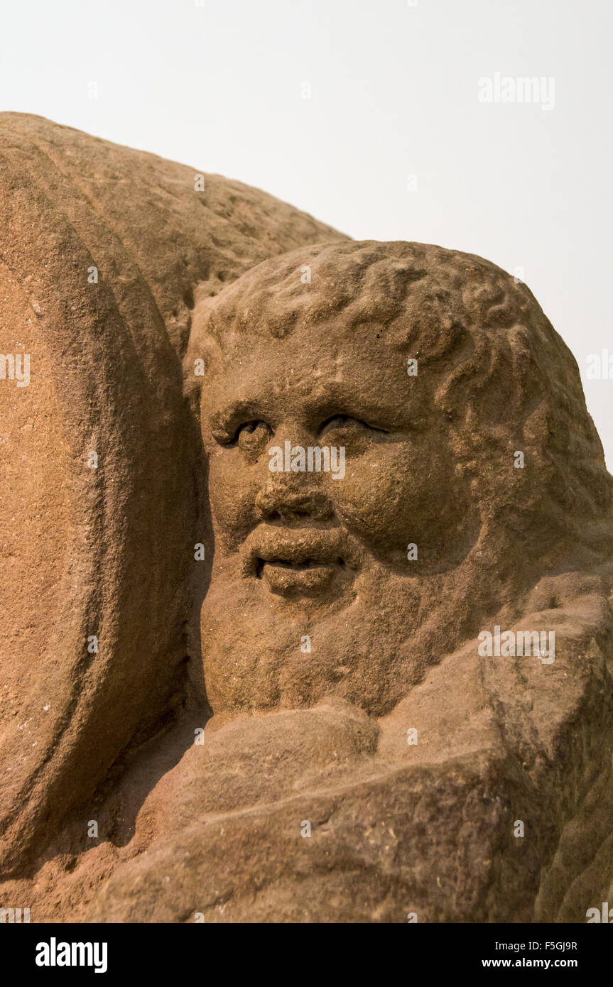 Bust of the "happy helmsman", Neumagen wine ship sculpture, "Neumagener ...