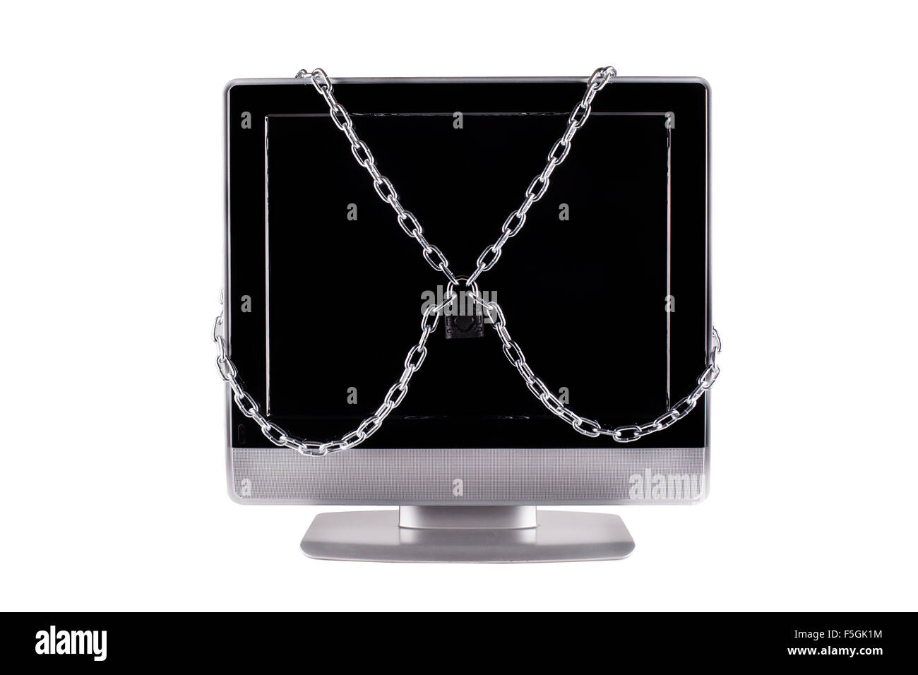 TV locked with chain isolated white background Stock Photo - Alamy